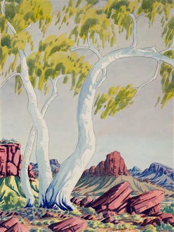 GUM TREE, CENTRAL AUSTRALIAN LANDSCAPE by Oscar Namatjira on artnet