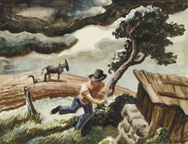 RUNNING BEFORE THE STORM STUDY FOR THE HAILSTORM by Thomas Hart Benton ...