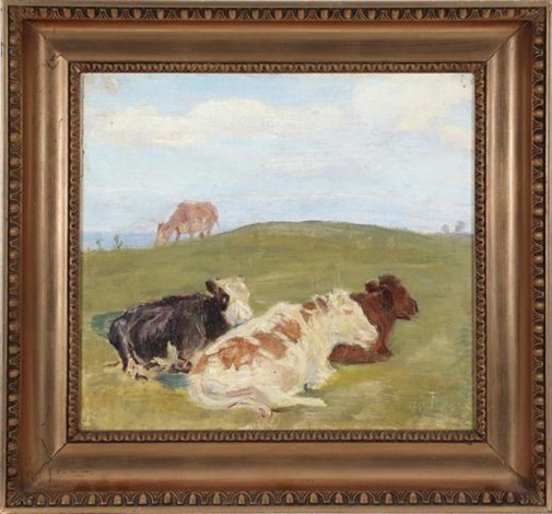 Kalve paa en Høj, Saltholm Calves lying on a hill at Saltholm by ...