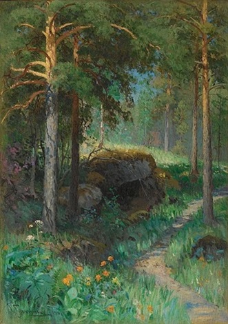 Summer landscape with rock by Grigory Ivanovid Gurkin on artnet