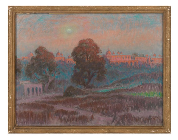 A sunset view in India, thought to depict the Red Fort in Delhi by ...