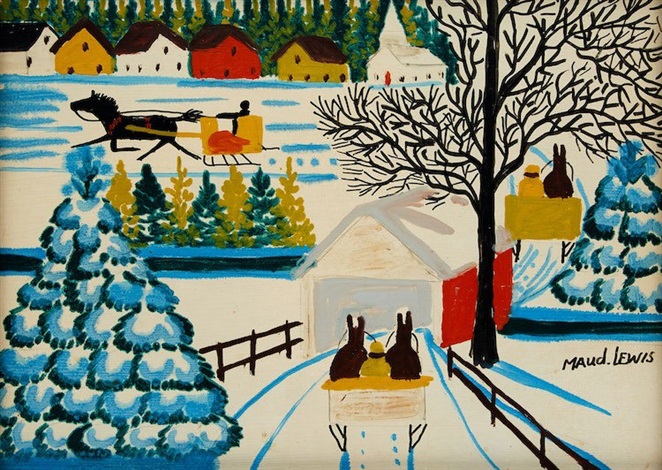 Winter Sleighing Scene with Covered Bridge by Maud Lewis on artnet