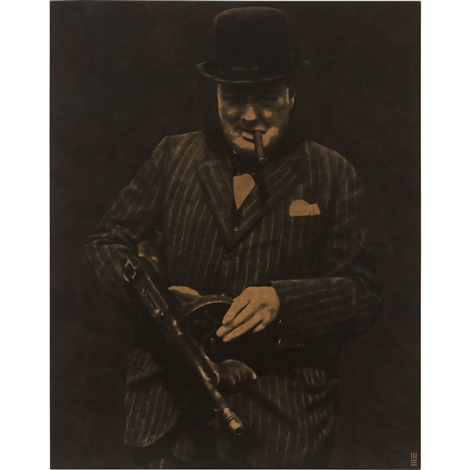 SIR WINSTON CHURCHILL WITH TOMMY GUN by Mark Evans on artnet