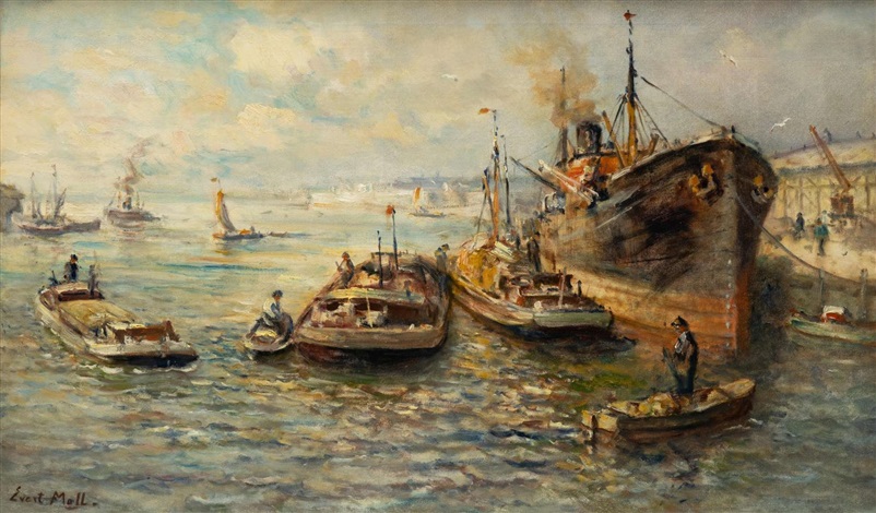 Stoomboot in de Rotterdamse haven by Evert Moll on artnet