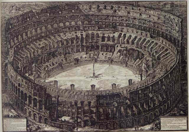 The colosseum, birds eye view, from Vedute di Roma by Giovanni Battista ...