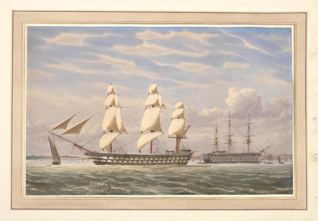 HMS Edgar sailing out of Portsmouth Harbour, April 1865 unframed by ...