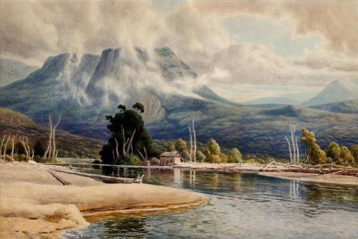 RIVER AND MOUNTAIN LANDSCAPE, 1897 by John Mather on artnet