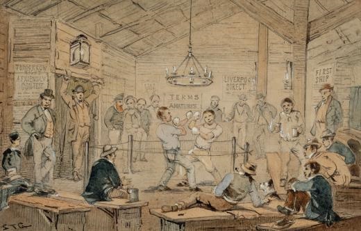 McLarens Boxing Saloon, Ballarat, in 1854 by Samuel Thomas Gill on artnet