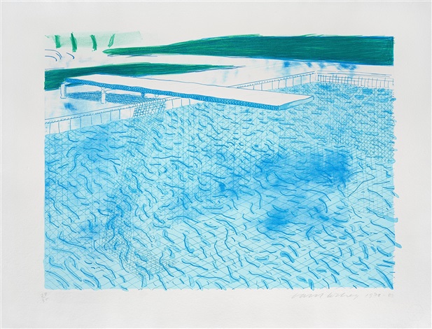 LITHOGRAPH OF WATER MADE OF LINES WITH TWO LIGHT BLUE WASHES by David ...