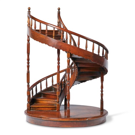 A VARNISHED WOOD SCALE MODEL OF A SPIRAL STAIRCASE, MODERN by Theodore ...