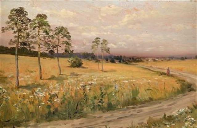Landscape with figure on pathway by Vilhelms Purvitis on artnet