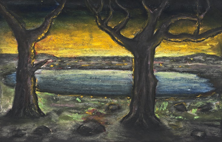 DRAWING TWO TREES AND LAKE by Peter Booth on artnet
