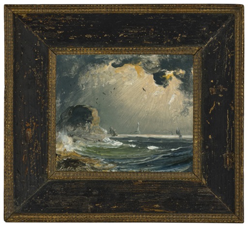 Ships at sea with a lighthouse on the horizon by Peder Balke on artnet