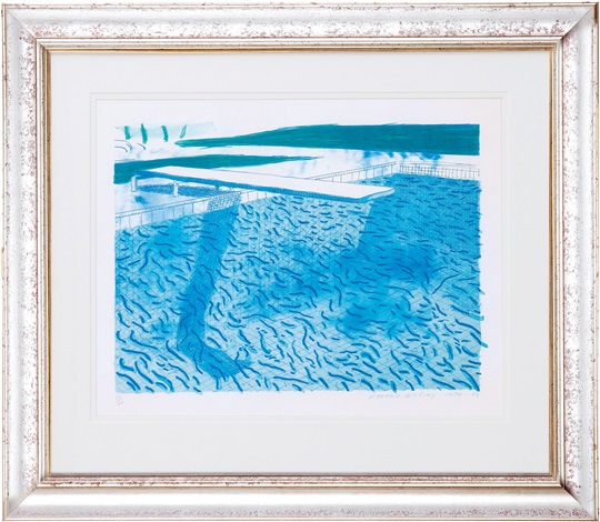Lithograph Of Water Made Of Thick And Thin Lines And Two Light Blue ...
