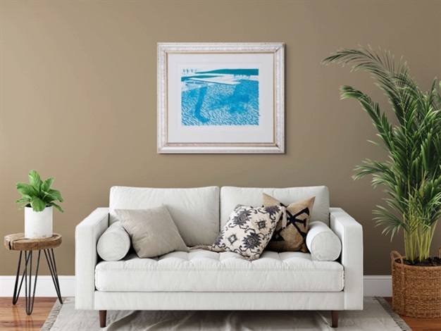 Lithograph Of Water Made Of Thick And Thin Lines And Two Light Blue ...