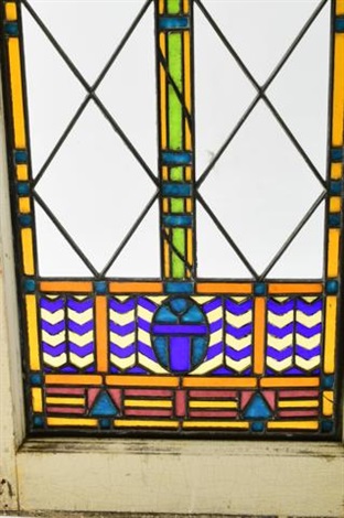 Linden Glass Company, Set of Three Arts and Crafts Leaded Glass Windows ...