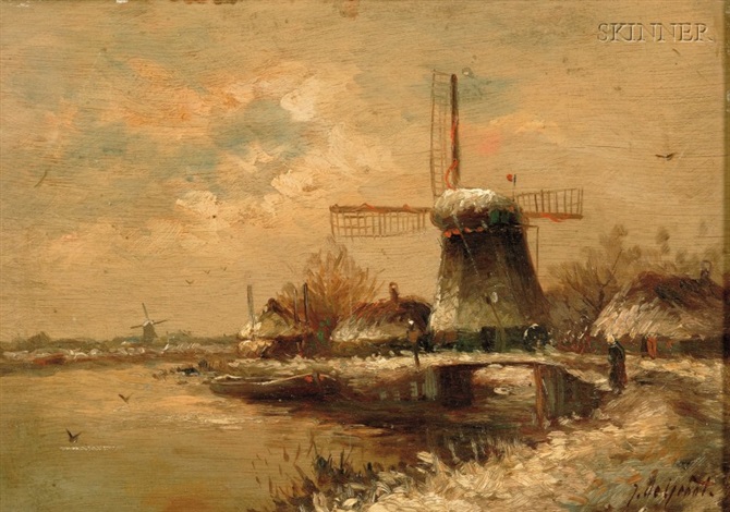 Winter landscape with windmill by Joseph de Groot on artnet