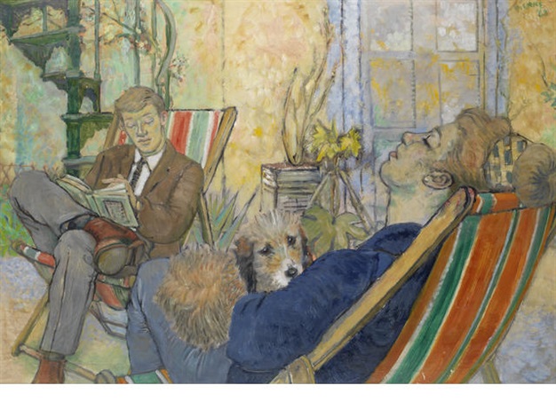 Michael Rothwell and Bridget in the garden with my dog Muffin at Phillimore Gardens, Kensington ...