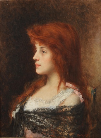 Portrait of a girl in a black lace shawl by Alexej Alexejewitsch ...