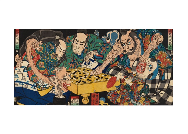 SAKATANO KINTOKI・USUINO SADAMITSU・GENJINO TSUNA AND MONSTERS triptych ...