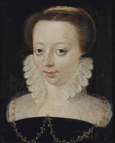 Portrait of a lady, bust-length, in a black dress with a white ruff by ...
