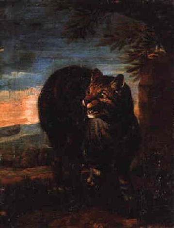 A cat hissing in a landscape by Joseph Roos on artnet