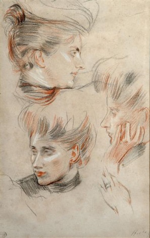 Portrait dAlice Helleu de face et de profil, portrait de profil de ...