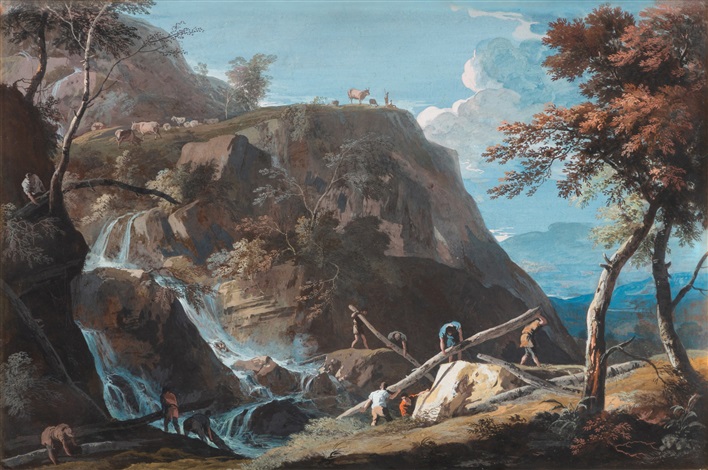 A mountainous landscape with a cascade and figures by Marco Ricci on artnet