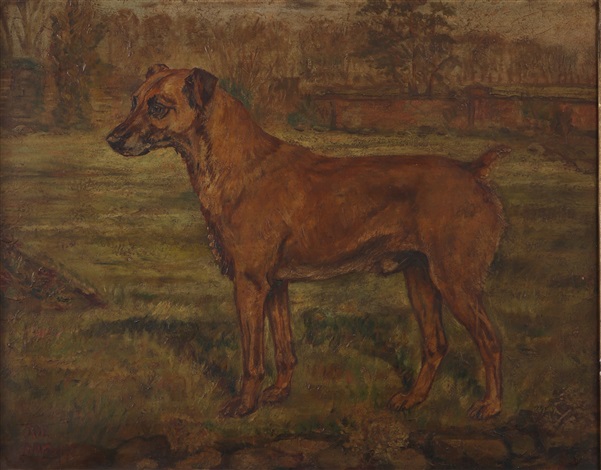 Portrait of Joe, a terrier, in a landscape by John Emms on artnet