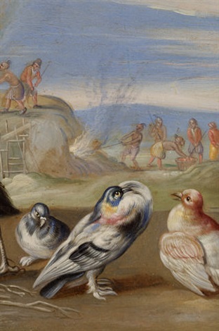 Two black birds holding salamanders above a fire. Antwerp. C. 1660-1670 ...