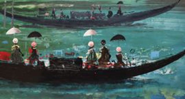 Venetian landscape with gondolas by Jean Calogero on artnet