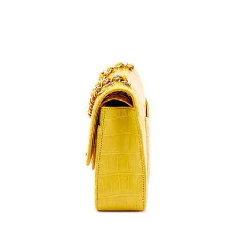 Saffron Yellow Shiny Alligator Old Medium Classic Double Flap Gold ...