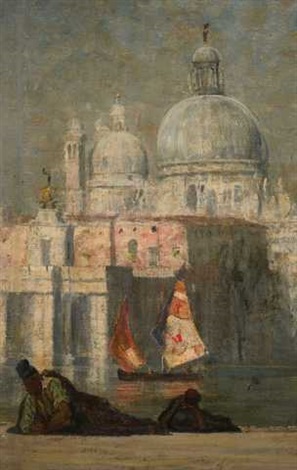 BARGEES BY THE GRAND CANAL, VENICE by George Sherwood Hunter on artnet