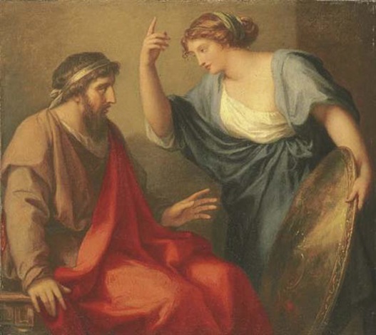 Egeria handing Numa Pompilius his shield by Angelika Kauffman on artnet