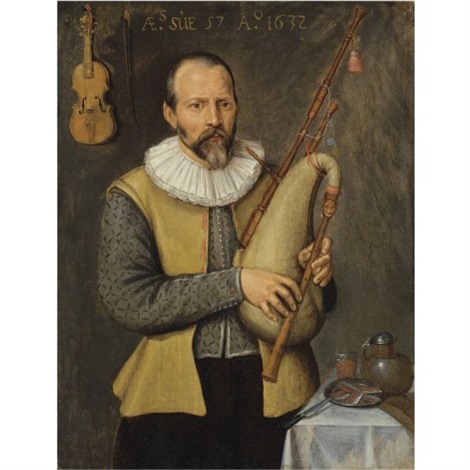 Portrait of a musician playing a bagpipe by Dutch School (17) on artnet