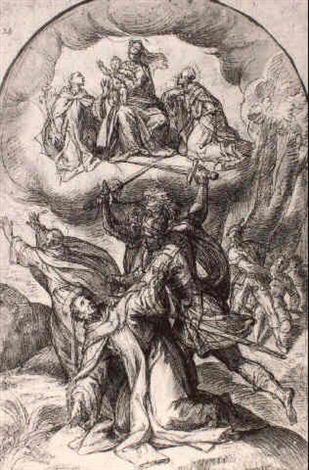 LA MORTE DE SAINT PIERRE, AVEC AU DESSUS LA VIERGE ET LENFANT JESUS ...