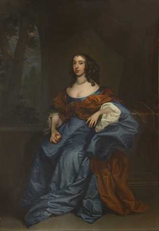 Portrait of Hon. Lady Brydges, seated full-length, in a blue dress and ...