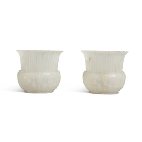 A pair of Mughal-style white jade fluted zhadou, Qing dynasty, 19th ...
