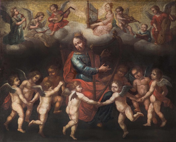 Der Hl. König David als Patron der Musik mit dem Reigen der neun Engel ...