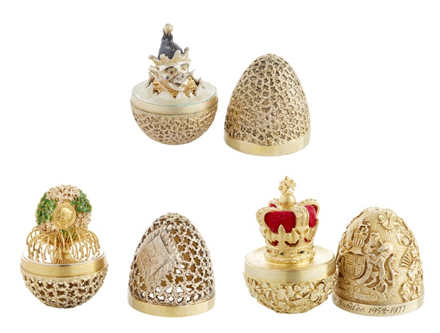 THREE STERLING SILVER SURPRISE EGGS by Stuart Devlin on artnet