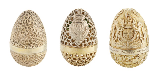 THREE STERLING SILVER SURPRISE EGGS by Stuart Devlin on artnet