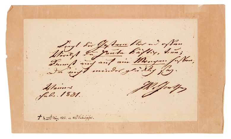Johann Wolfgang von Goethe Autograph poem, Liegt dir Gestern klar und ...