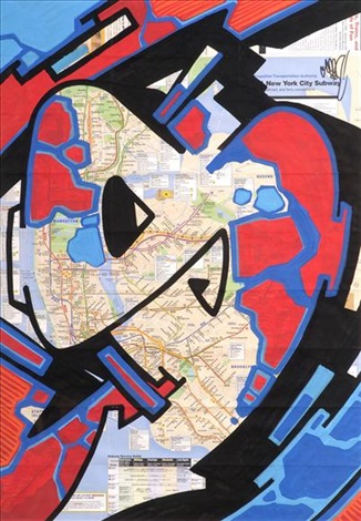 Blue and red New York City subway by Seen on artnet