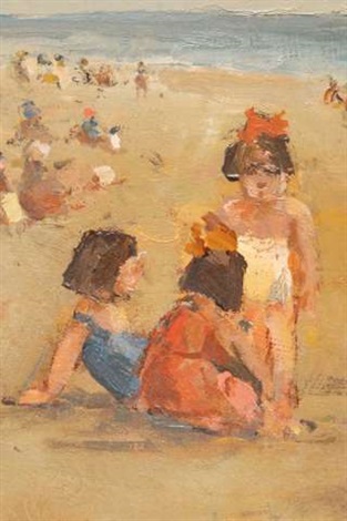 Hollands strandgezicht met spelende kinderen by Jan Rijlaarsdam on artnet