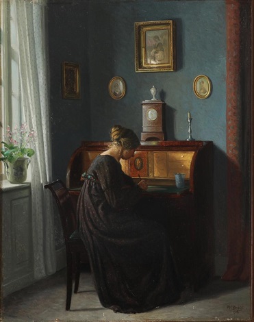 Interior with woman writing a letter by Karl Harald Alfred Broge on artnet