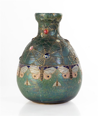 Large Alfred Stellmacher Amphora Jeweled Moth Butterfly Semiramis Vase ...