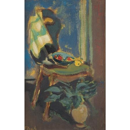 Still life with chair, fruit and potted plant by Josef Floch on artnet