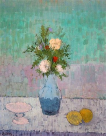 Still Life with Flowers, Cake Stand and Two Lemons by John Edward ...