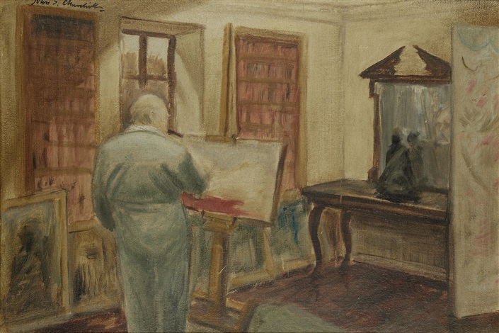 Study of Winston Churchill painting in his study at Chartwell by John ...