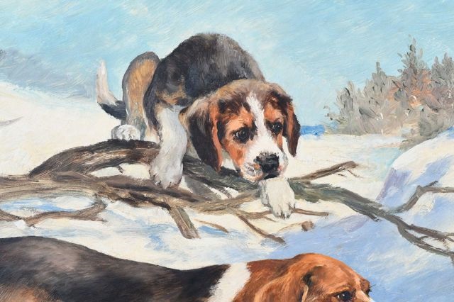 Going to Ground, Beagle puppies in a snowy landscape by Stanford ...